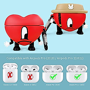 2Pack Cute Airpods Pro 2nd Generation Case Cover, Funny Kawaii Silicone Airpods Pro 2 Case Cute, 3D Bad Bunny Aesthetic Cool Case for AirPods Pro 2 with Keychain for Men Women