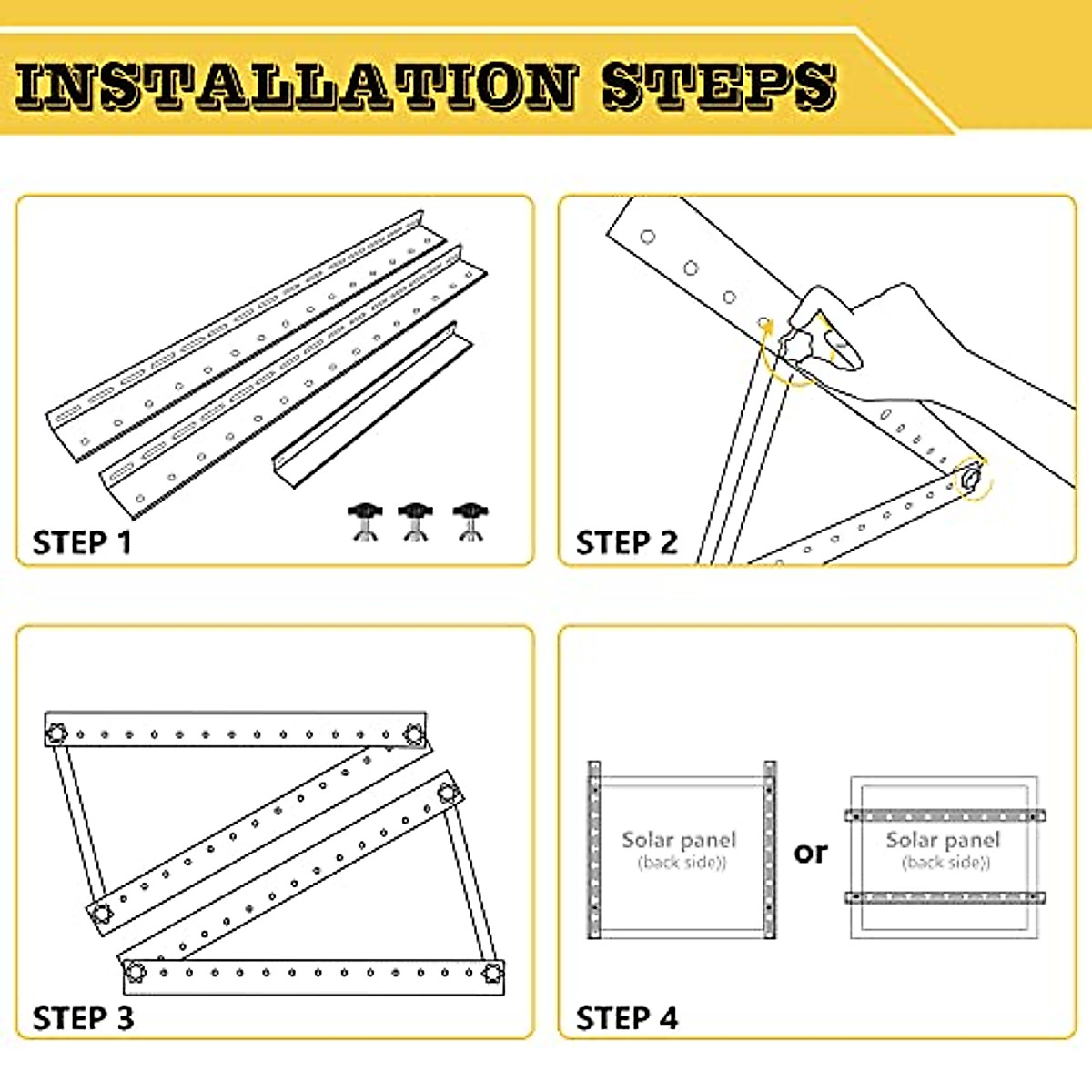 Powrocket Adjustable Solar Panel Tilt Mount Brackets,22 inch Solar Panel Racks with Foldable Tilt Legs on Flat Surface for Off-Grid Systems RV, Roof, Boat