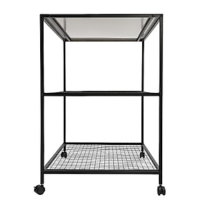 Mobile Outdoor Grill Cart, 3-Tier Stainless Steel Work Cart Table Dining Cart Table for Pizza Oven Outdoor Cart Grill Stand Trolley Table for Home, Backyard and Outdoor, Black