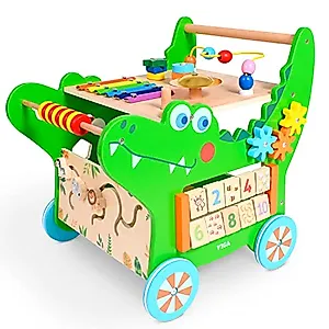 SPARK & WOW Crocodile Activity Walker - Ages 12m+ - Baby Activity Center Push Walker - 9 Different Activities - Teach Toddlers to Walk Through Play