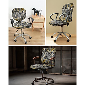 Jolunifun Palm Tree Office Chair Covers Stretchable 2 Piece, Soft Decorative Computer Desk Chair Cover Protector Universal Rotating Chair Slipcover Luxurious Gold Black Summer Tropical Leaves