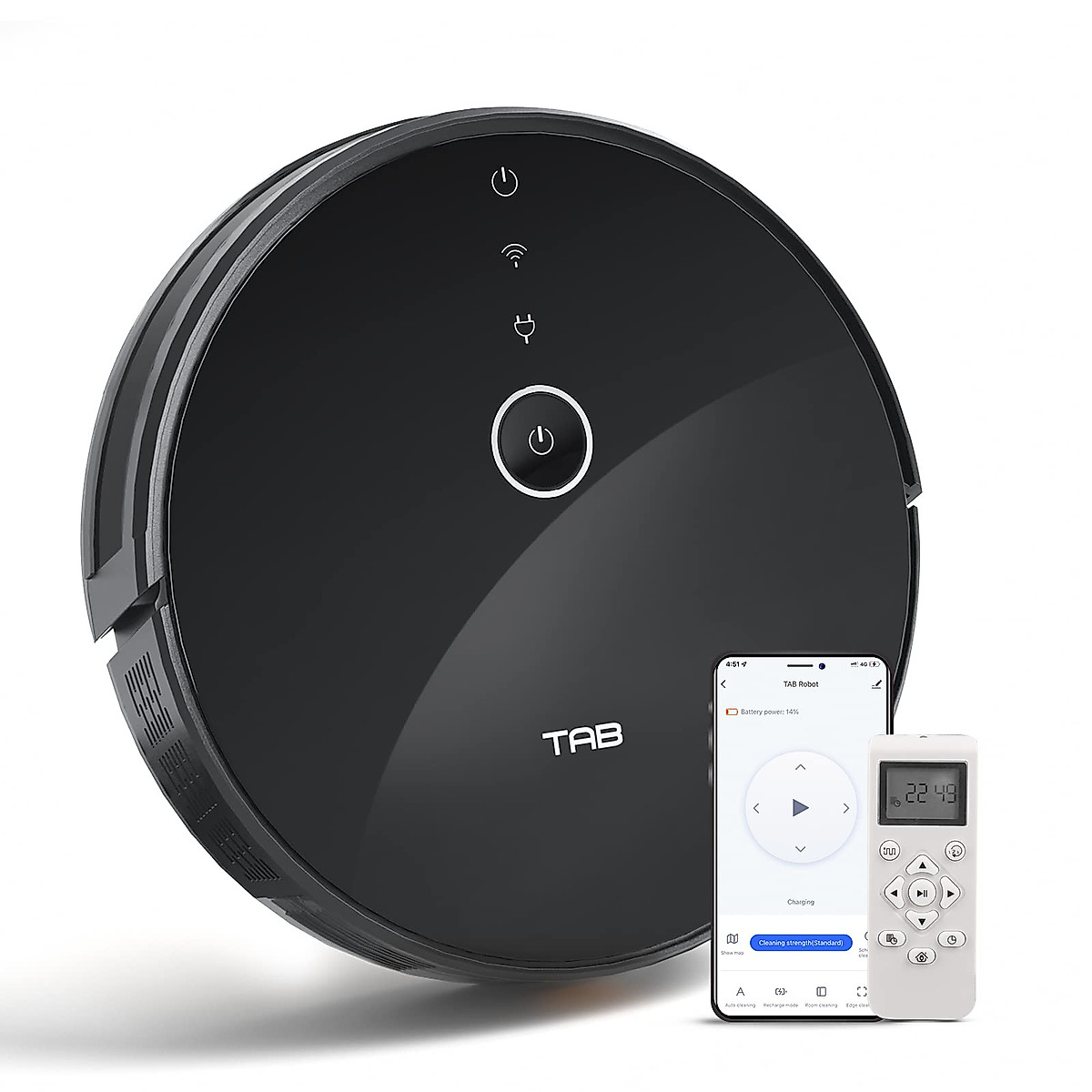 TAB Robot Vacuum Cleaner - 2200Pa Suction Automatic Robotic Vacuum Cleaner for Pet Hair, Smart Cleaner for Hard Floor and Carpets, Remote and App Controls, Self-Charging Cleaning Robot (Classic)