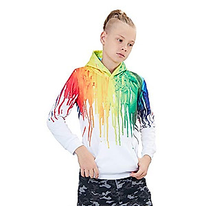 Boys Pullover Hoodie Cool Paint Drip Graphic Hoody Girl Casual Rainbow Graffiti Round Neck Sweatshirts Children Lightweight Sports Hooded Teens School Stylish Long Sleeve Clothes Fall, Paint Size 8-12