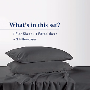 4 Piece Sheet Set Full (54"x75") Size Dark Grey Solid - 100% Egyptian Cotton, 600-Thread-Count Cooling Bed Sheets, 15 Inch Deep Pocket of Fitted Sheet, Egyptian Cotton Sheet For Full Size Bed