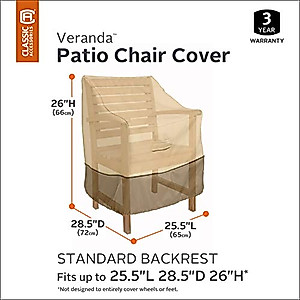 Classic Accessories Veranda Water-Resistant Patio Chair Cover, 25.5 x 28.5 x 26 Inch, Outdoor Chair Covers, Pebble/Bark/Earth