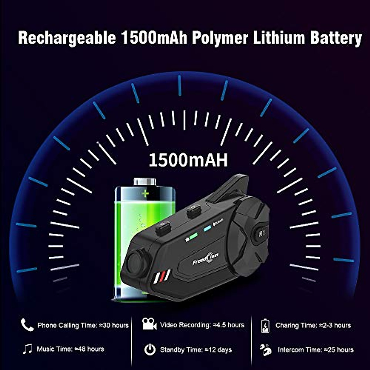 FreedConn Motorcycle Helmet Headset with Camera R1plus Bluetooth Intercom 1000M 6 Riders Waterproof Wireless FM Radio Communication Systems for Most Helmets