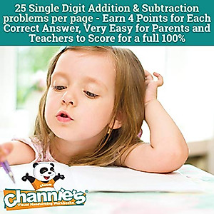 Channie’s One Page A Day Single Digit Addition & Subtraction Workbook for Pre-Kindergarten - 1st Grade Elementary School Students, Single Digit Math Practice, 50 Pages