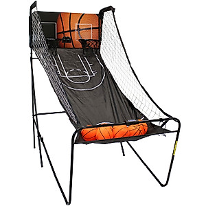 Sunnydaze Folding Indoor 2-Player Arcade Basketball Game with Dual Hoops - Electronic Scorer, 8 Game Modes, 7 Balls