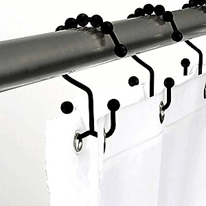 MJIYA Shower Curtain Rings, Stainless Steel Roller Rust-Resistant Balance Sliding Anti-Drop Double Shower Hooks for Curtain Bathroom Shower Curtain (Black)