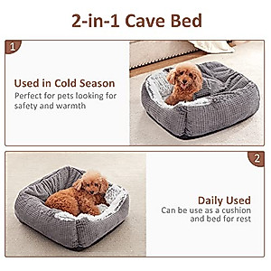 MIXJOY Dog Beds for Large Medium Small Dogs, Rectangle Cave Hooded Blanket Puppy Bed, Luxury Anti-Anxiety Orthopedic Cat Beds for Indoor Cats, Warmth and Machine Washable (20 inches, Grey)