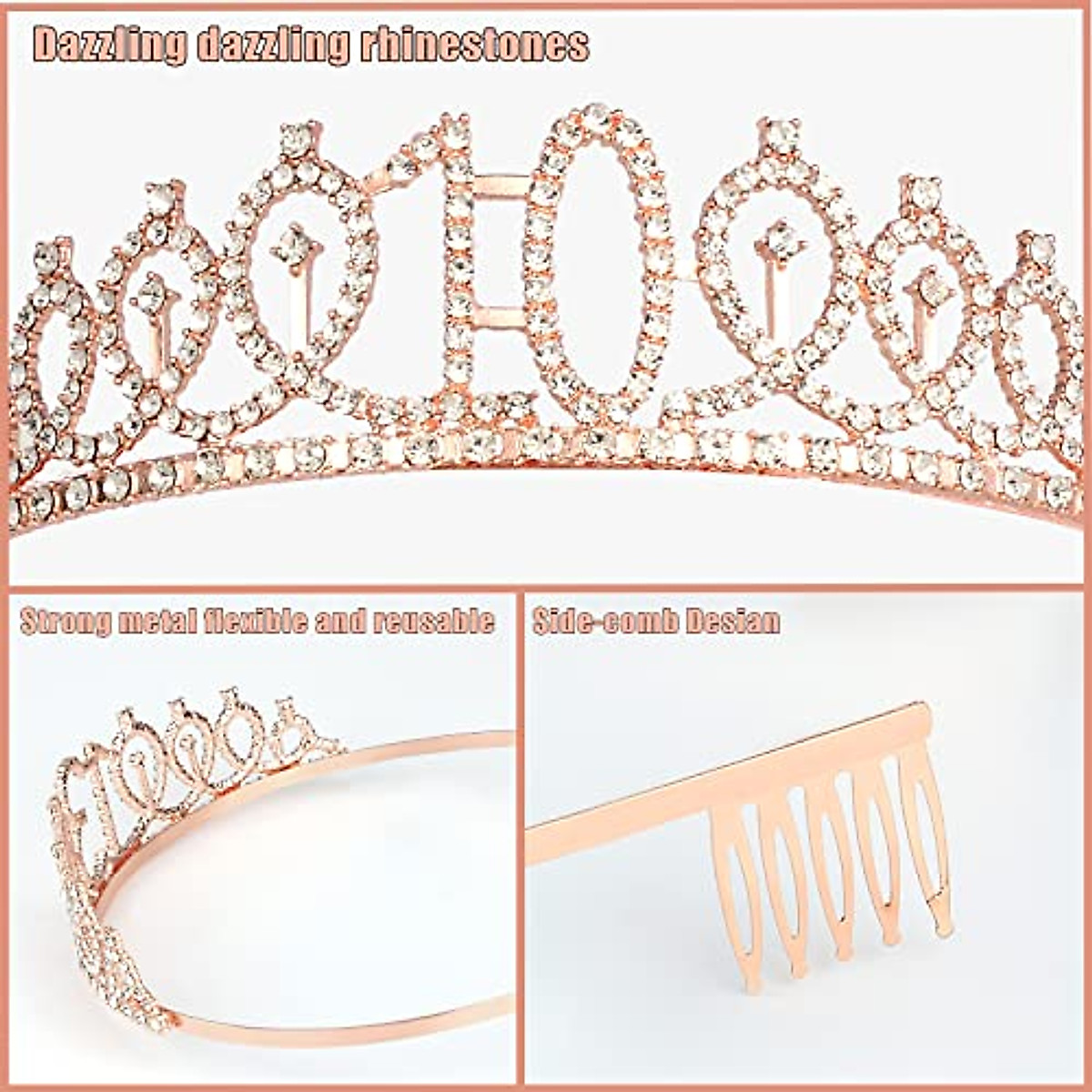 AIEX 4pcs Rose Gold Birthday Decorations Kit, Including Birthday Crown and Sash Cake Topper Cake Number Candles Birthday Girl Decorations(10th Birthday)