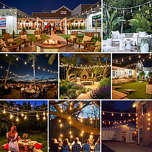 96FT(48×2) LED Outdoor String Lights for Patio with Waterproof Shatterproof Dimmable 2700K Warm White Bulbs, E26 15 Sockets, White Wire Commercial Grade Hanging Lights for Porch Cafe Backyard