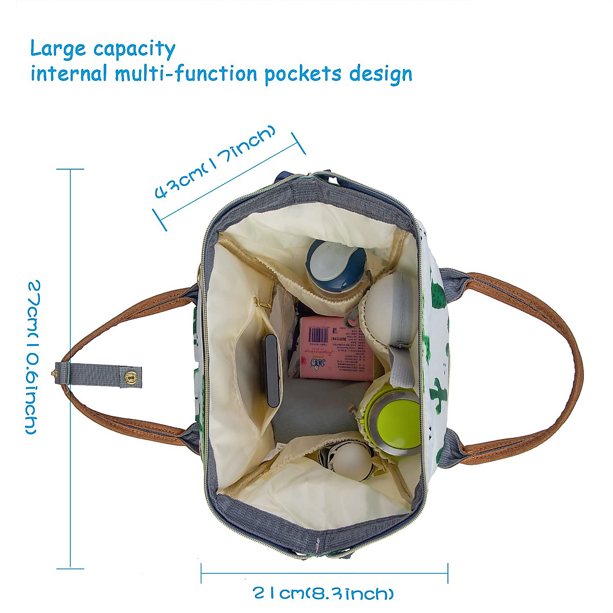 Starte Flower Baby Diaper Backpack with Stroller Straps Large Capacity Baby Bags for Fashion Mommy Maternity Nappy Bag Cactus