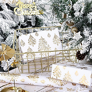 WRAPAHOLIC 3D Kraft Christmas Wrapping Paper Roll - Mini Roll - 17 Inch x 16.5 Feet - Gold and White Christmas Tree Design with Embossed Perfect for Holiday, Party Celebration