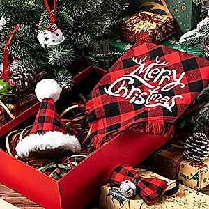 3 Pieces Christmas Dog Decoration Set, 1 Buffalo Plaid Dog Bandana Puppy Triangle Scarf 1 Pet Bow Tie with Bell 1 Christmas Dog Hat for Puppy Cat Pet Small Medium Large Dog(Black Red)