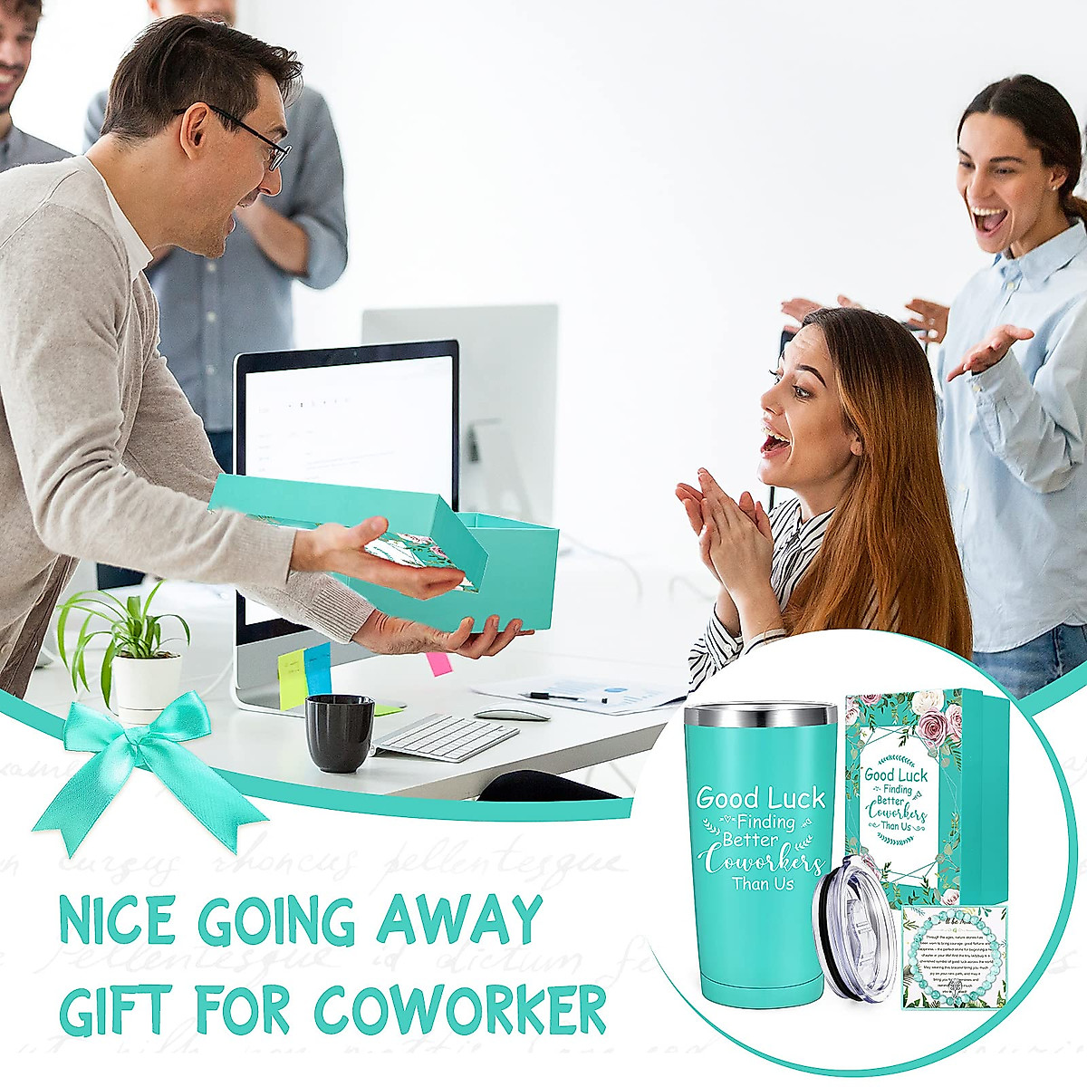 4 Pcs Going Away Gift for Coworker Farewell Gifts Coworker Leaving Gifts New Job Luck Gifts for Colleagues, Women, Friends, 20 oz Tumbler Beads Farewell Bracelet Gift Card Gift Box (Classic Green)