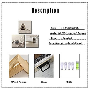TiuAuiT Zen Pictures Wall Art Still Life Stone Prints on Canvas Spa Massage Treatment Painting for Bedroom Bathroom Decoration Ready to Hang 12"x12"x3pcs