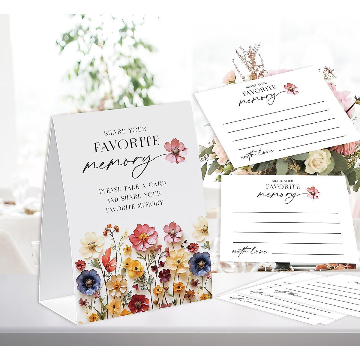 Xenseou Share A Memory Sign and Cards, Share A Memory Set for Celebration of Life/Birthday/Anniversary/Funeral/Graduation/Bridal Shower Game, Keepsake Funeral Card, Simple Funeral Memory Card-SAM07