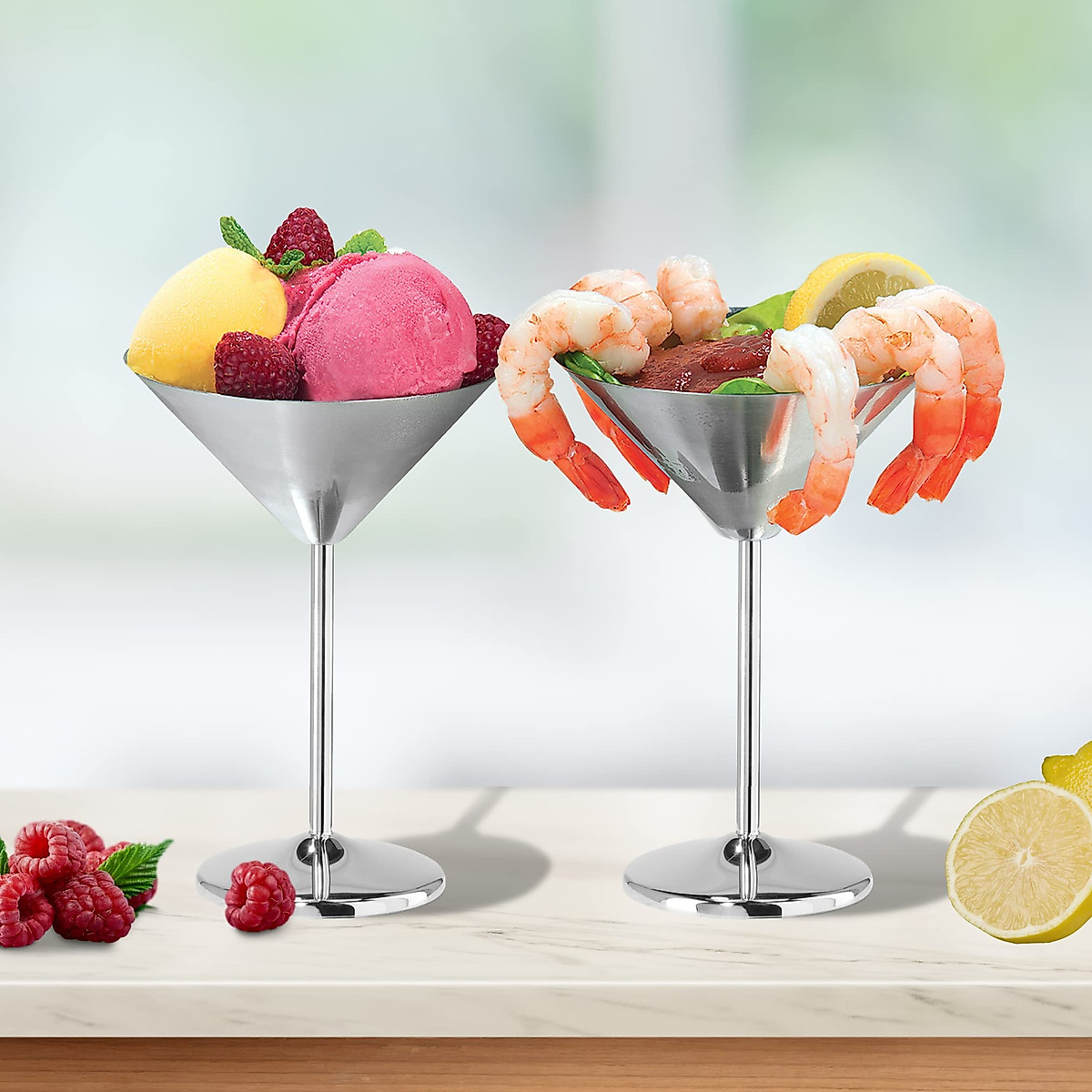 OGGI Stainless Steel Martini Glasses - 8oz, Set of 2 - Unbreakable Martini Glasses, Ideal Outdoor Martini Glasses for Boating, RV, Parties, Stylish Cocktail Glasses & Martini Glass Gift Set