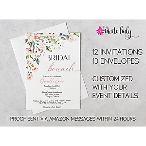Bridal Shower Invitation Wedding Shower Invite Bridal Brunch Floral Flowers Pink Blush Spring Printed Cards Customized Personalized Cards (12 Count)