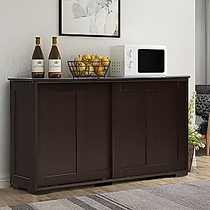GORELAX Buffet Cabinet with Storage, Stackable Kitchen Sideboard w/Sliding Doors, Storage Cupboard w/Adjustable Shelves, Console Table, Narrow Buffet Table for Dining Living Room (Espresso)