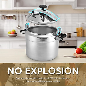 Fulgutonit Clamp On Pressure Cooker, 26 Quart Aluminum Pressure Cooker w/Ultra Safe Clamp Bar Locking System, 2 Valves for Stable High Pressure, for Family or Commercial Use