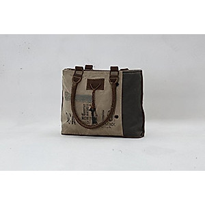 Myra New"Trendy" NY Vintage Handbag, Genuine Leather Accents. Enough room for your personal essentials., Kahki and Army Green, 36 X 8 X 24 cm