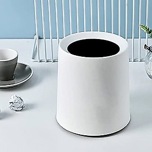 ESASAM Trash Bin， Desktop Plastic Trash Can for Family，Small Size，Beautiful Appearance，with Liner（White,Blue,Pink） (Color : White)