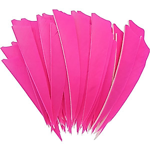 ZSHJGJR 50pcs 3" 4" 5” Shield Cut Archery Fletches Arrow Feathers Turkey Feather Right/Left Wing for DIY Hunting Arrows Accessories (5 Inch, Right Wing, Pink)