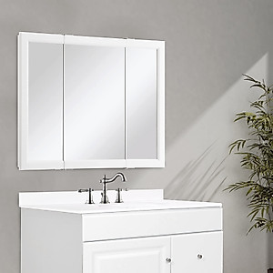 Design House 545103-WHT Wyndham Medicine Cabinet – Durable White Assembled Frame – Bathroom Wall Cabinet with Mirrored Door, 36-Inch – 4.75" X 36" X 30", White, 1 Count, Tri-View