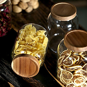 Bekith 1 Gallon Glass Jar with Wooden Airtight Lid, Large Food Storage Container/Canisters for Serving Tea, Coffee, Honey, Spice, Cereal, Egg, Kitchen Canister, Clear