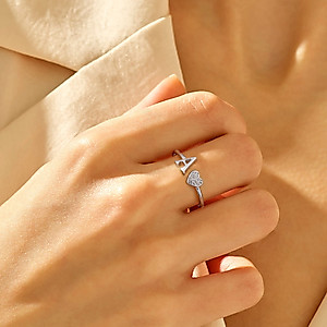 Initial Rings for Women Teen Girls, Sterling Silver Rings for Women Letter A Initial Ring Silver Heart Rings for Girls Kids Rings for Girls Adjustable Rings for Women Stackable Rings for Girls Gifts