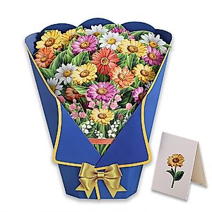 Daisy Paper Flowers Pop Up Cards, 12 Inch Christmas Pop Up Cards with Note Card and Envelope, 3D Pop Up Greeting Cards Handmade Paper Flowers Bouquet Cards, Popup Christmas Cards for Holiday Cards Daisy Thank You Cards
