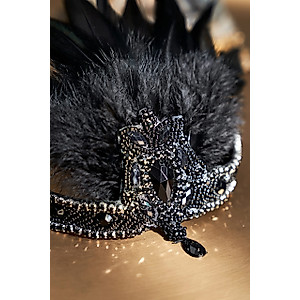 BABEYOND 1920s Flapper Headpiece 20s Carnival Feather Headband Crystal Beaded Great Gatsby Hairband 1920s Flapper Gatsby Hair Accessories (black)
