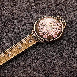 Gandhanra 9PCs Multifunction Ruler Bookmarks Bulk,Unique Vintage Bronze Dried Immortal Flowers Book Mark for Kids,Students,Teacher