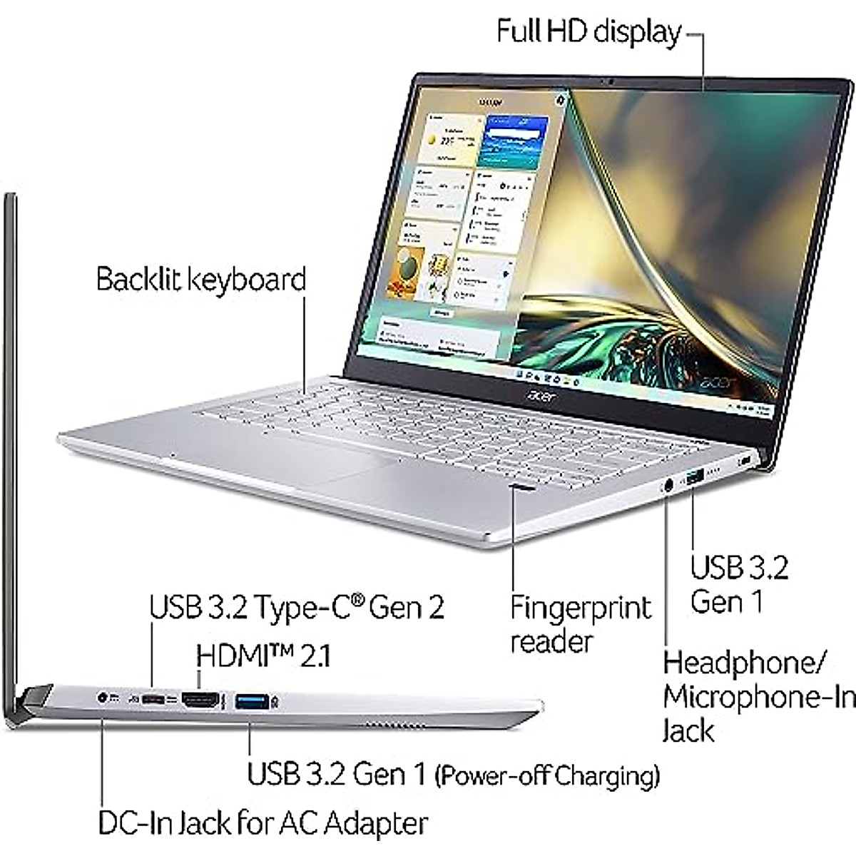 Acer 2023 Newest Swift X Laptop, 14" FHD Display, AMD Ryzen 7 5825U Processor, NVIDIA RTX 3050 Ti, 16GB RAM, 1TB SSD, 13 H of Use, Fingerprint Reader, Wi-Fi 6, Backlit KB, Thin & Light, Windows 11