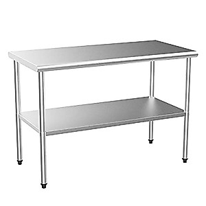 ROVSUN 48'' x 24'' Stainless Steel Table for Prep & Work,Commercial Worktables & Workstations,Heavy Duty Metal Table with Adjustable UnderShelf for Kitchen, Restaurant,Home,Hotel,Outdoor