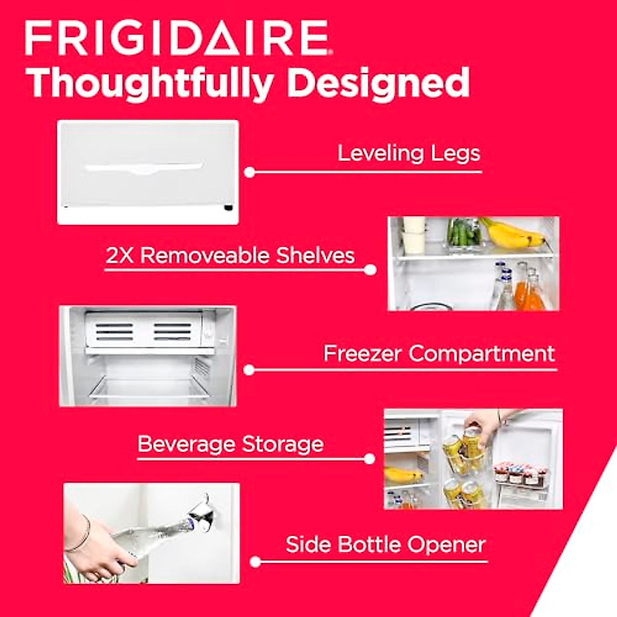 Frigidaire Retro Compact Fridge with Chiller, 3.2 cu ft Countertop Fridge with Built-In Bottle Opener, Compact Refrigerator for Office, Bedroom, Dorm Room or Cabin - 16.5" D x 19" W x 31" H (White)