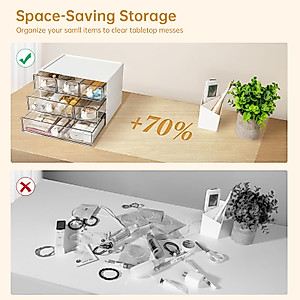 BEYGORM Desk Organizer with 6 Drawers - 3 Tier Kawaii Stackable Plastic Desk Accessories & Workspace Organizers,Aesthetic Office Supplies,Desktop Organization Art Storage for Makeup Pen(White)