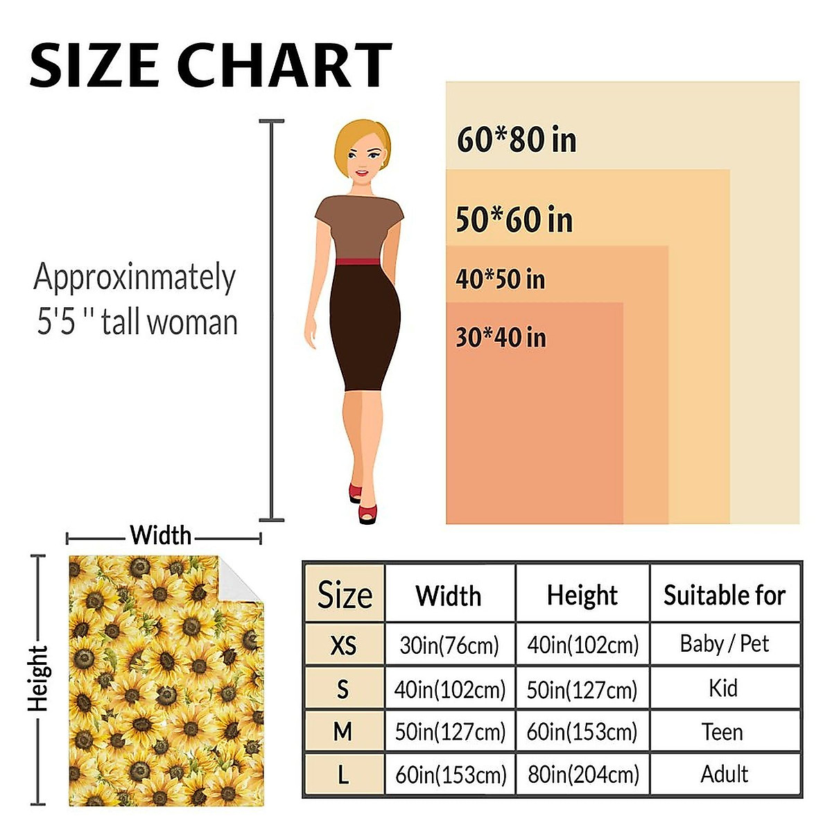 Sunflower Blanket Gift - 40 x 50 Inches Nice Sunflower Print Throw Blanket for Women & Girls - Yellow Soft Fuzzy Blankets for Bed, Couch & Travel