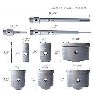 GSTK 15pcs Concrete Hole Saw Set (30 40 50 65 80 100mm) with SDS Plus Shank Connecting Rod 110mm and 5pcs Dust Catchers, Concrete Hole Saw Kit for Concrete|Cement|Brick|Stone|Wall.