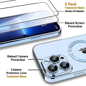 XSINOLI for iPhone 13 Pro Max Phone Case Magsafe, Magnetic Clear Case with Screen Protector and Camera Cover, Transparent Electroplated Case for Women/Girl/Men (Blue)