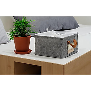 3pc 10 Liters Linen Storage Baskets with Dust-proof Opening & Handles & Visible Window, Foldable Small Fabric Bins Decorative Basket Organizer Boxes for Organizing Dresser Shelves