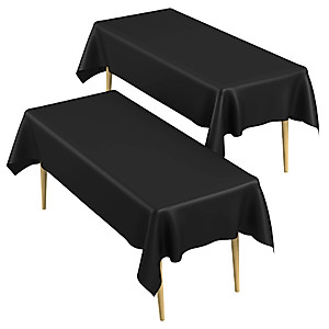 Black Table Cloth Rectangle Table 2 Pack Black Tablecloth Plastic Table Cloth Disposable Table Cloths for Parties Halloween Tablecloth Disposable Tablecloths Waterproof Plastic Table Cover 54" x 108"