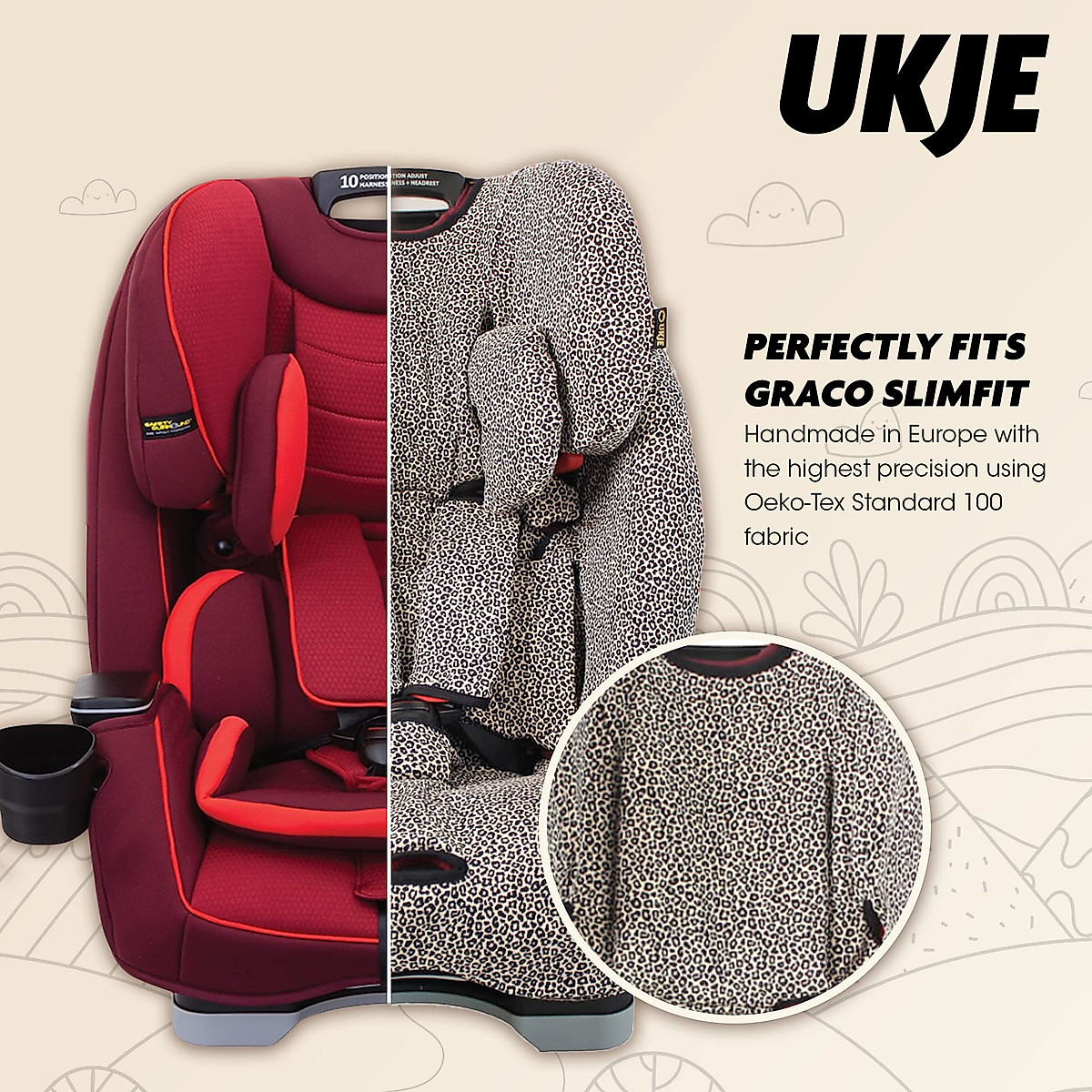 UKJE Protective Car Seat Cover - Compatible with Graco Slimfit 3-in-1 Convertible Car Seat, Slim Fit Car Seat, Car Seat Liner, Car Seat Protector, Convertible & Comfortable Seat Cotton Cover - Leopard