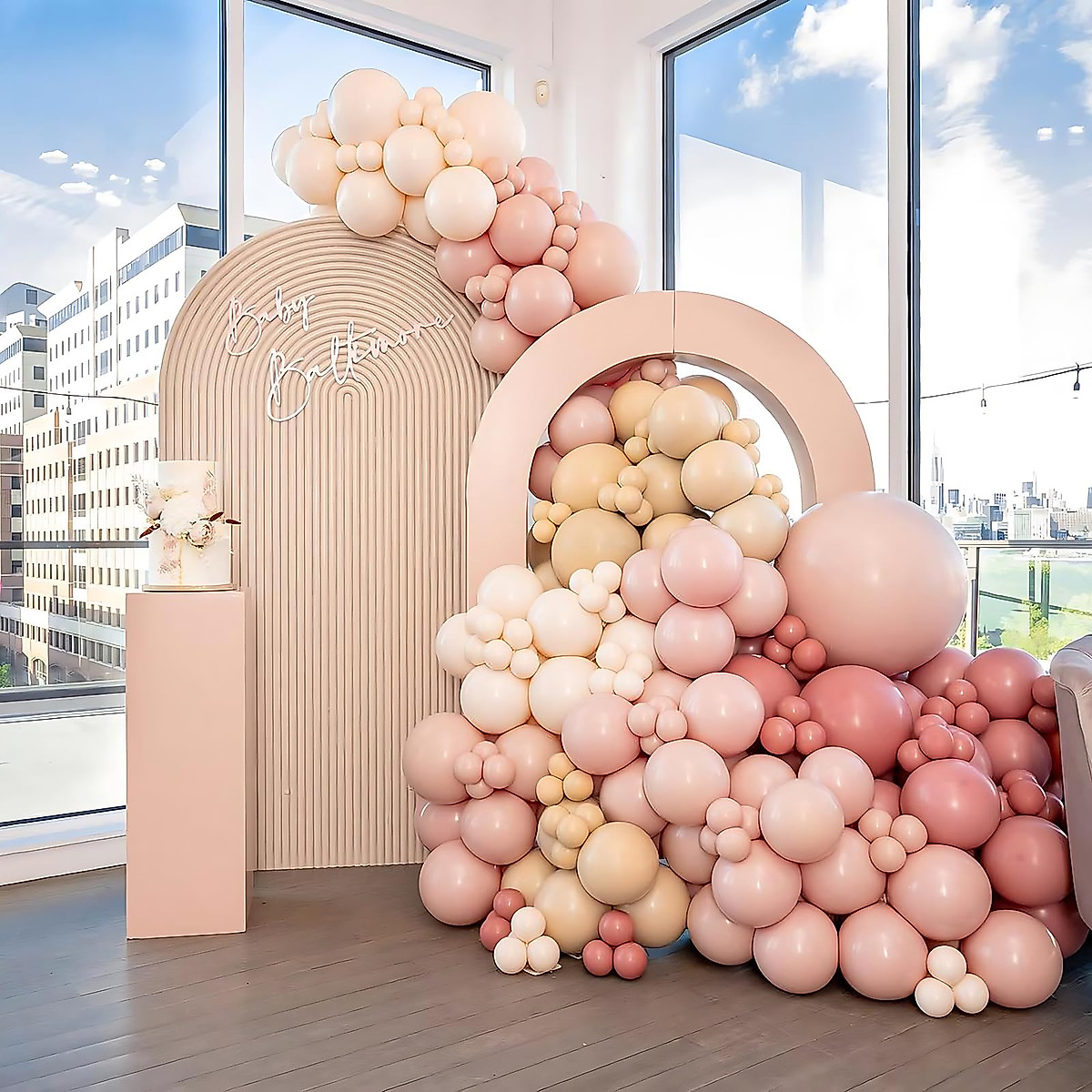 Dusty Pink Balloon Garland Arch Kit - Double Stuffed Matte Pink White Sand Balloons Boho Blush Nude Balloons for Baby Shower Birthday Valentines Day Bridal Wedding Party Decoration