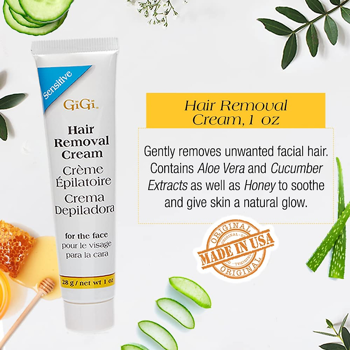 GiGi Hair Removal Cream, for the Face - 1 oz, and Slow Grow Soothing Cream - 0.5 oz, Hair Removal Kit for Sensitive Skin, 1-pack