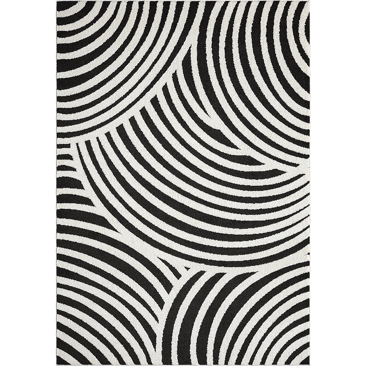 Abani Nomad Cream & Black Area Rug 8' x 10' for Living Room, Bedroom - Black Linear Curves Design - Durable & Easy to Clean