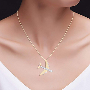 AFFY 14k Yellow Gold Over Sterling Silver Two Tone Airplane Pendant Necklace
