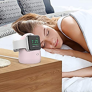 AhaStyle iWatch Stand Silicone Charging Dock Holder Accessories for Apple Watch Series 8/Ultra/SE2/7/6/SE/5/4/3/2/1(49/45/44/42/41/40/38mm), Supports Nightstand Mode【Adapters NOT Included】(Pink)